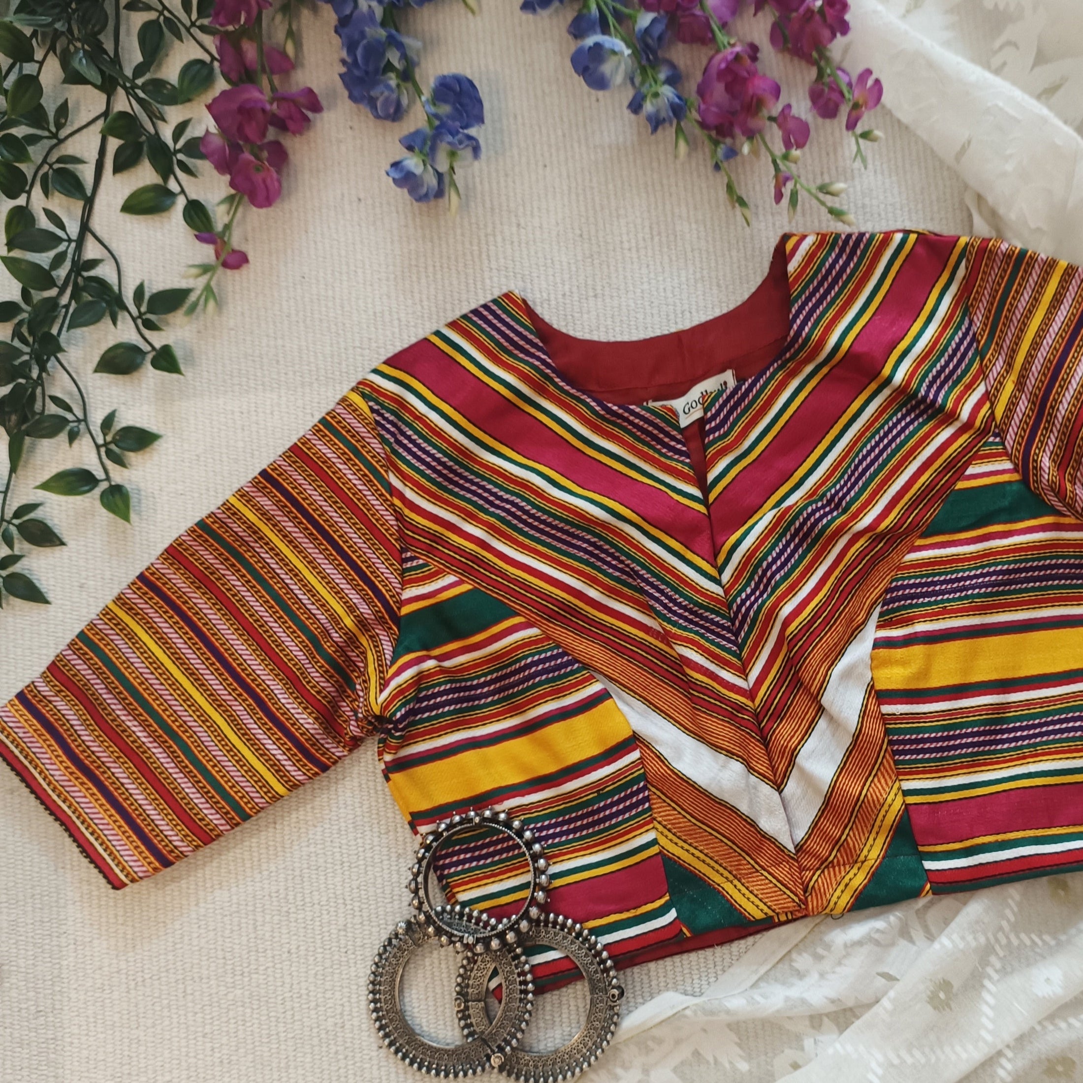 Buy Rani Green Multicoloured Gaji Silk Blouse Online | Godhuli Exclusive